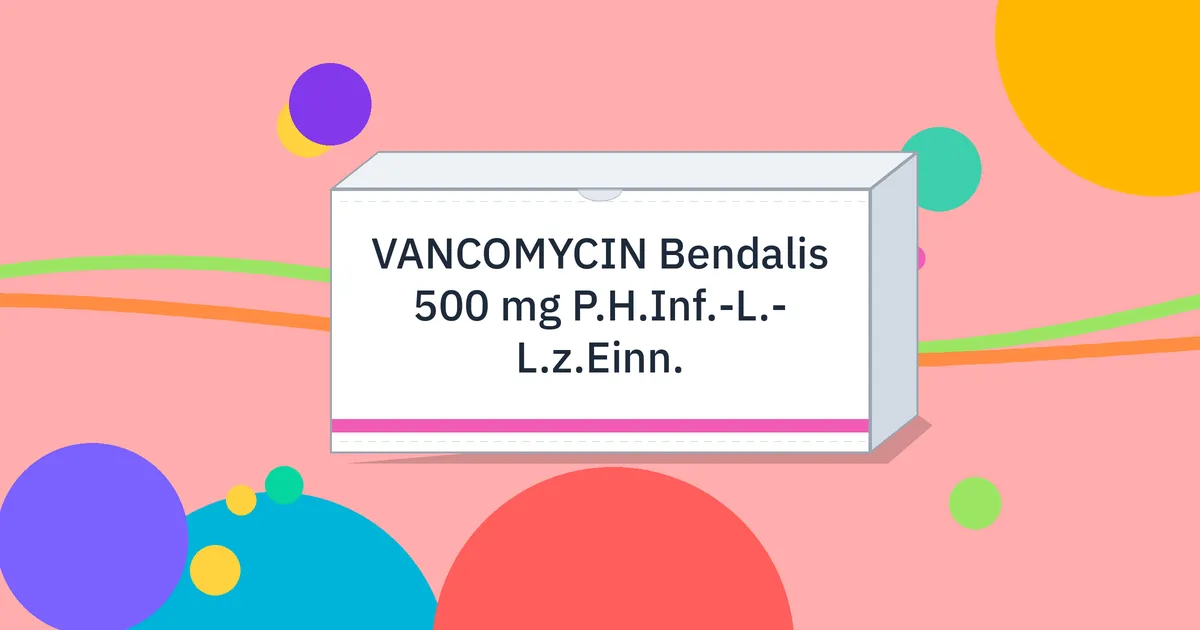 Symbolbild: Packung mit der Aufschrift VANCOMYCIN Bendalis 500 mg P.H.Inf.-L.-L.z.Einn. (PZN 19820763) – Verfügbarkeit und Bezug in Apotheken in Frankfurt am Main