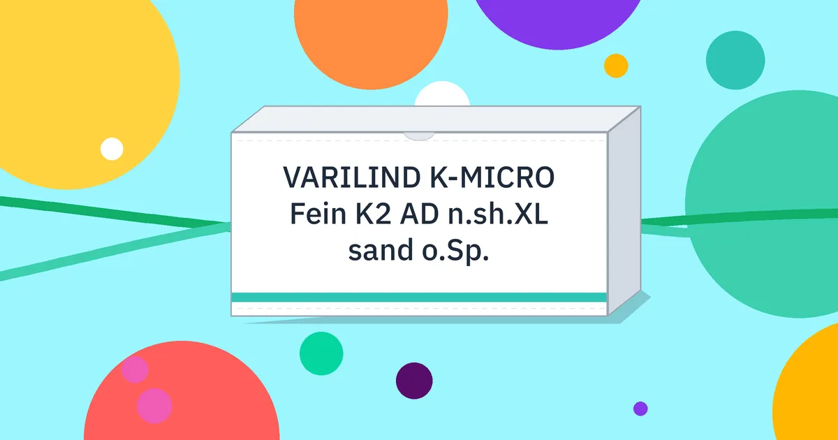 Symbolbild: Packung mit der Aufschrift VARILIND K-MICRO Fein K2 AD n.sh.XL sand o.Sp. (PZN 20619150) – Verfügbarkeit und Bezug in Apotheken in Frankfurt am Main
