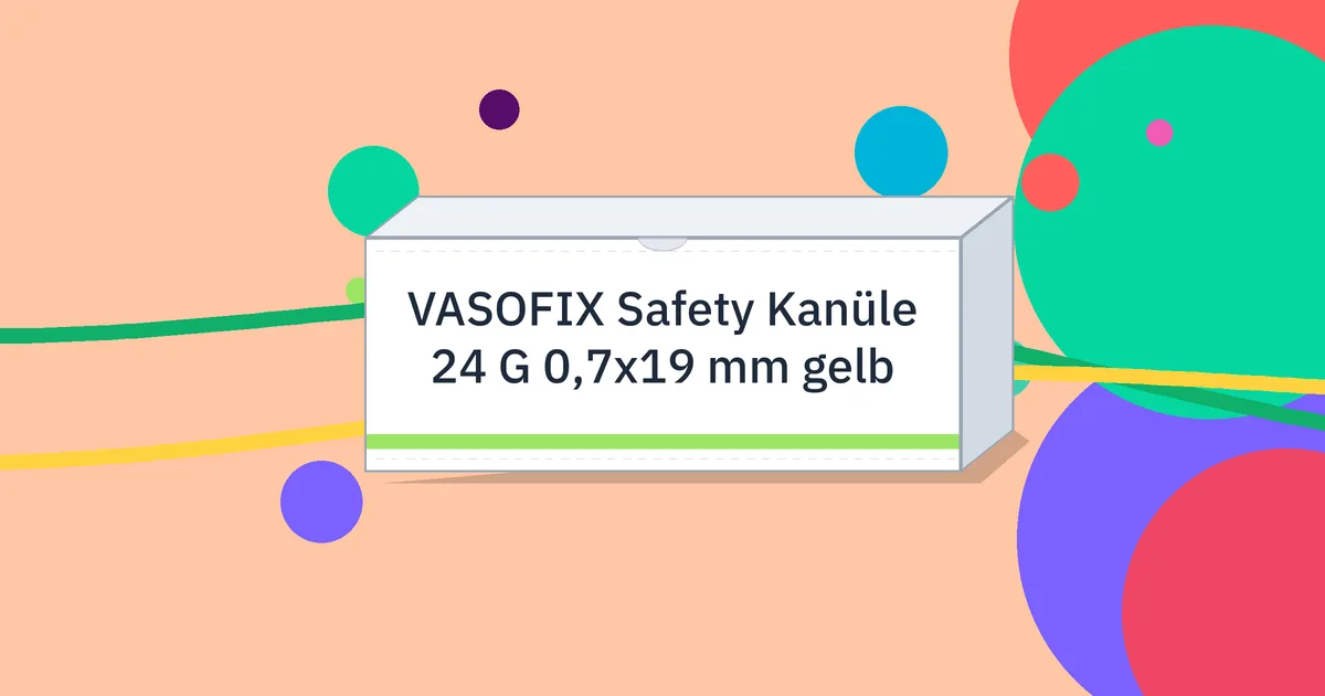 Symbolbild: Packung mit der Aufschrift VASOFIX Safety Kanüle 24 G 0,7x19 mm gelb (PZN 18605985) – Verfügbarkeit und Bezug in Apotheken in Frankfurt am Main