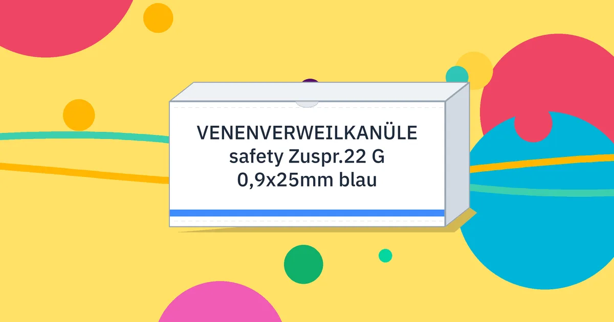 Symbolbild: Packung mit der Aufschrift VENENVERWEILKANÜLE safety Zuspr.22 G 0,9x25mm blau (PZN 18717678) – Verfügbarkeit und Bezug in Apotheken in Frankfurt am Main