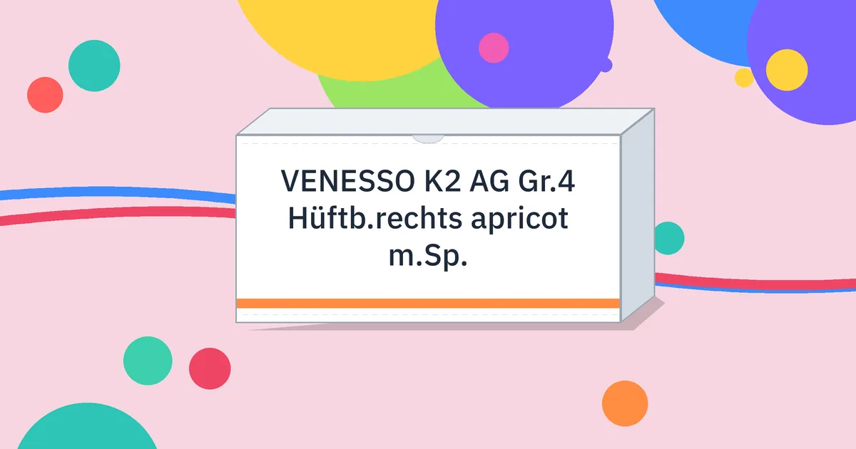 Symbolbild: Packung mit der Aufschrift VENESSO K2 AG Gr.4 Hüftb.rechts apricot m.Sp. (PZN 03274287) – Verfügbarkeit und Bezug in Apotheken in Frankfurt am Main