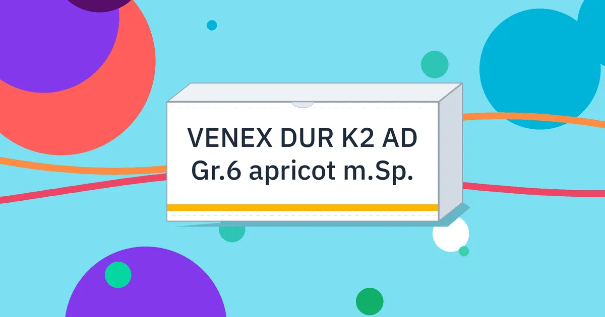 Symbolbild: Packung mit der Aufschrift VENEX DUR K2 AD Gr.6 apricot m.Sp. (PZN 03209143) – Verfügbarkeit und Bezug in Apotheken in Frankfurt am Main