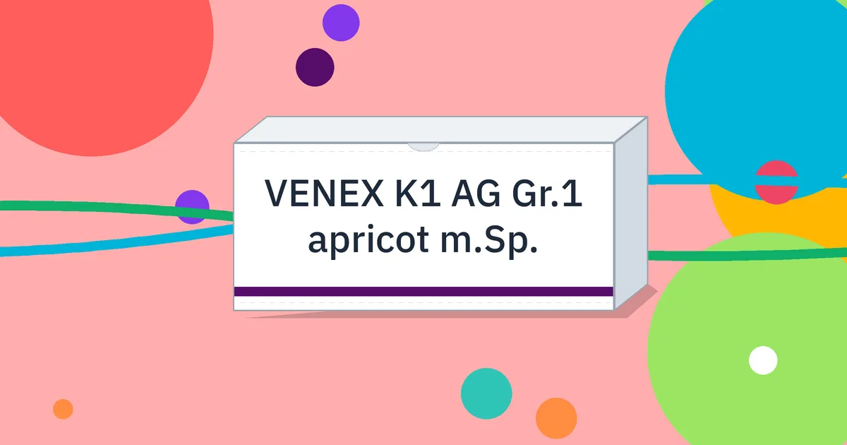 Symbolbild: Packung mit der Aufschrift VENEX K1 AG Gr.1 apricot m.Sp. (PZN 03186985) – Verfügbarkeit und Bezug in Apotheken in Frankfurt am Main