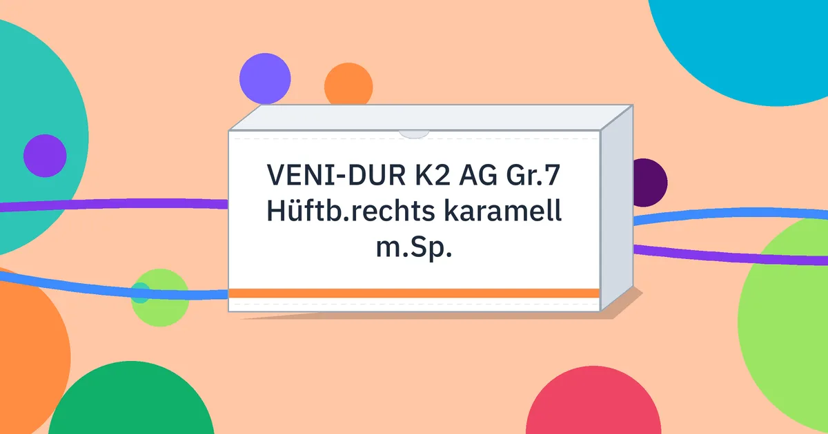 Symbolbild: Packung mit der Aufschrift VENI-DUR K2 AG Gr.7 Hüftb.rechts karamell m.Sp. (PZN 13760416) – Verfügbarkeit und Bezug in Apotheken in Frankfurt am Main