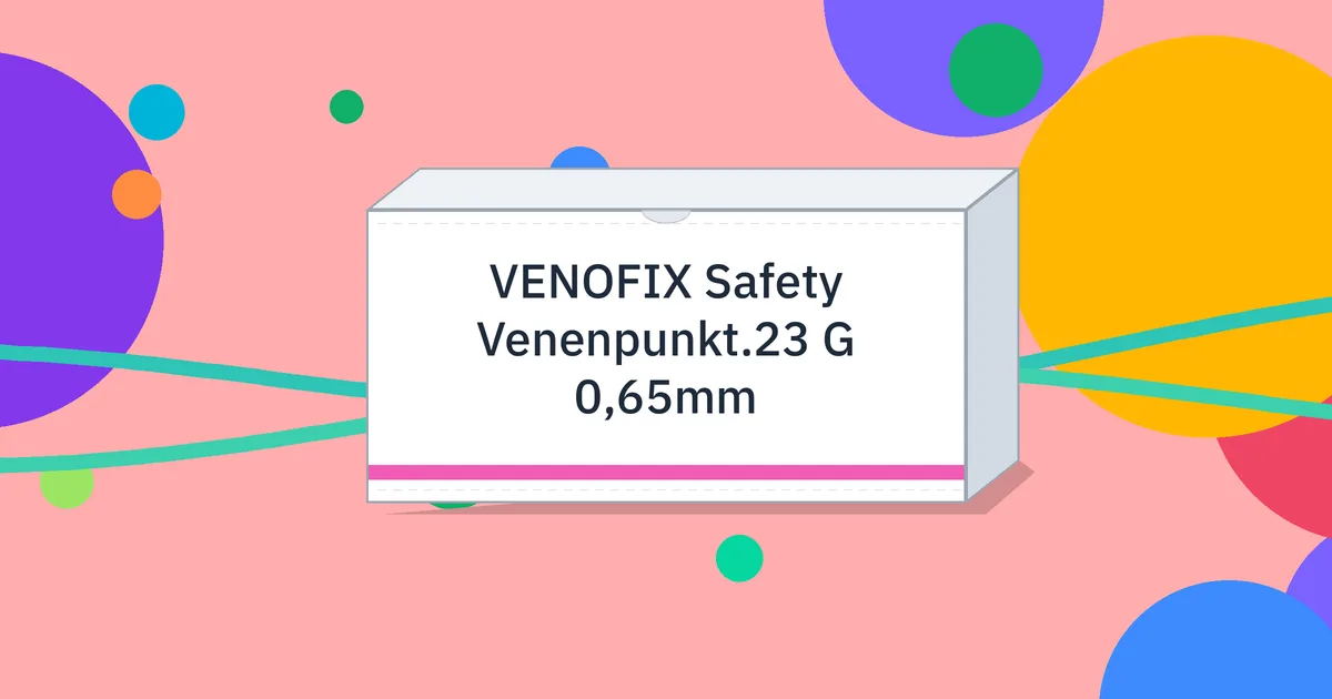 Symbolbild: Packung mit der Aufschrift VENOFIX Safety Venenpunkt.23 G 0,65mm (PZN 00328605) – Verfügbarkeit und Bezug in Apotheken in Frankfurt am Main