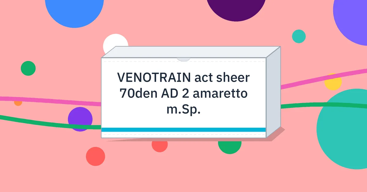 Symbolbild: Packung mit der Aufschrift VENOTRAIN act sheer 70den AD 2 amaretto m.Sp. (PZN 16208719) – Verfügbarkeit und Bezug in Apotheken in Frankfurt am Main