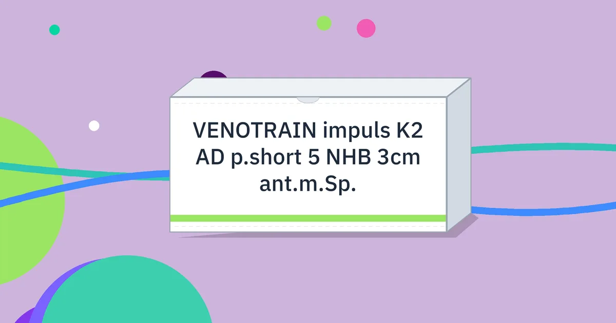 Symbolbild: Packung mit der Aufschrift VENOTRAIN impuls K2 AD p.short 5 NHB 3cm ant.m.Sp. (PZN 15224188) – Verfügbarkeit und Bezug in Apotheken in Frankfurt am Main