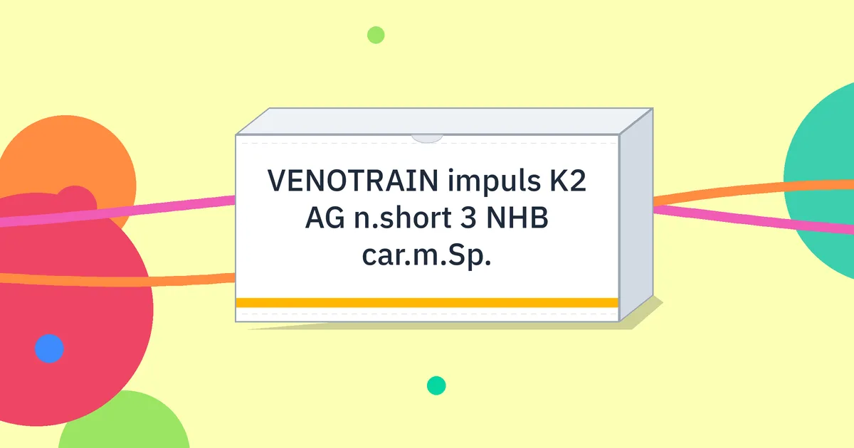 Symbolbild: Packung mit der Aufschrift VENOTRAIN impuls K2 AG n.short 3 NHB car.m.Sp. (PZN 00505579) – Verfügbarkeit und Bezug in Apotheken in Frankfurt am Main