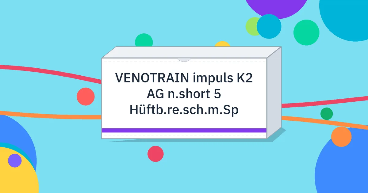Symbolbild: Packung mit der Aufschrift VENOTRAIN impuls K2 AG n.short 5 Hüftb.re.sch.m.Sp (PZN 10292972) – Verfügbarkeit und Bezug in Apotheken in Frankfurt am Main