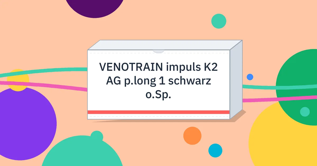 Symbolbild: Packung mit der Aufschrift VENOTRAIN impuls K2 AG p.long 1 schwarz o.Sp. (PZN 00496343) – Verfügbarkeit und Bezug in Apotheken in Frankfurt am Main