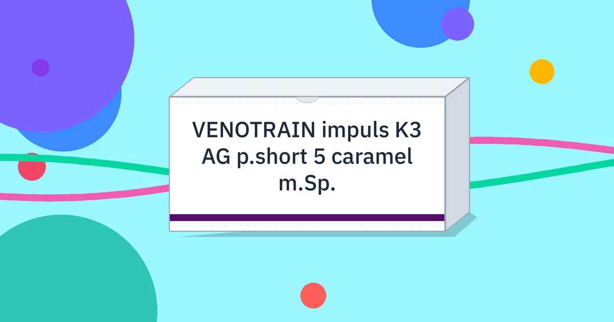 Symbolbild: Packung mit der Aufschrift VENOTRAIN impuls K3 AG p.short 5 caramel m.Sp. (PZN 00496685) – Verfügbarkeit und Bezug in Apotheken in Frankfurt am Main