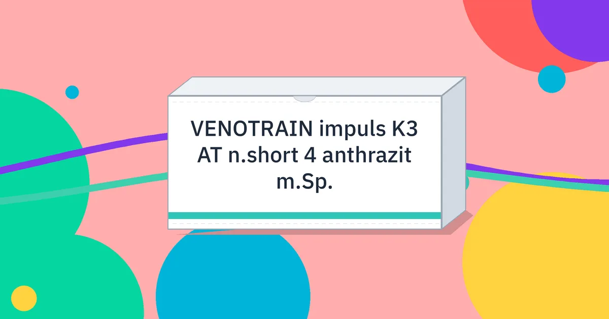 Symbolbild: Packung mit der Aufschrift VENOTRAIN impuls K3 AT n.short 4 anthrazit m.Sp. (PZN 19356739) – Verfügbarkeit und Bezug in Apotheken in Frankfurt am Main