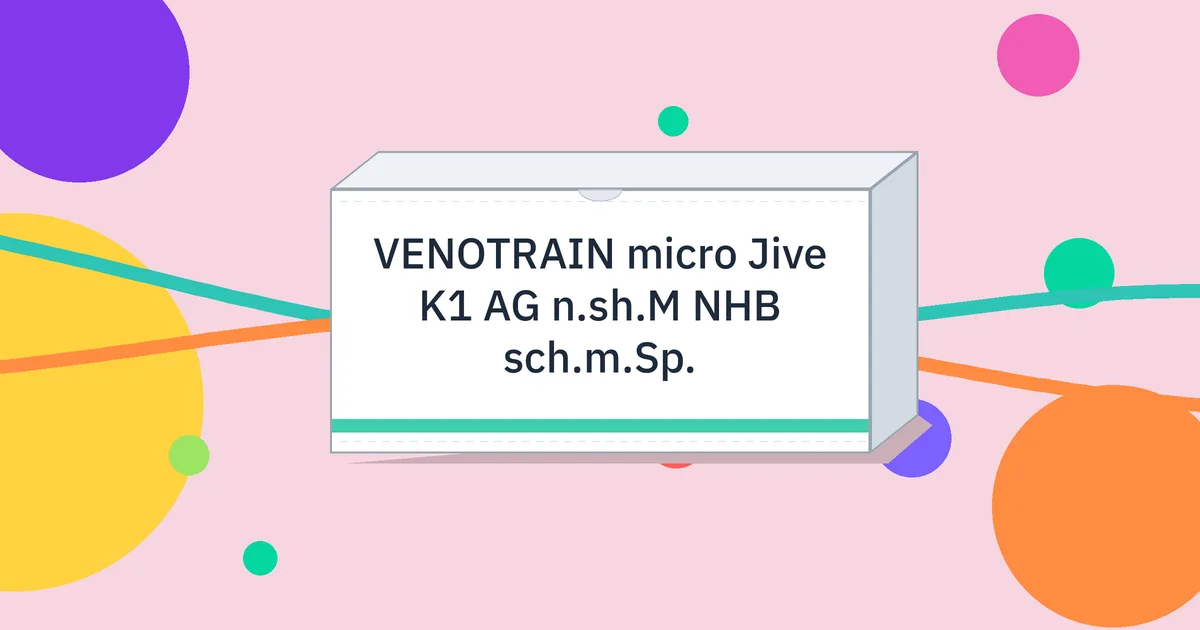 Symbolbild: Packung mit der Aufschrift VENOTRAIN micro Jive K1 AG n.sh.M NHB sch.m.Sp. (PZN 17768024) – Verfügbarkeit und Bezug in Apotheken in Frankfurt am Main