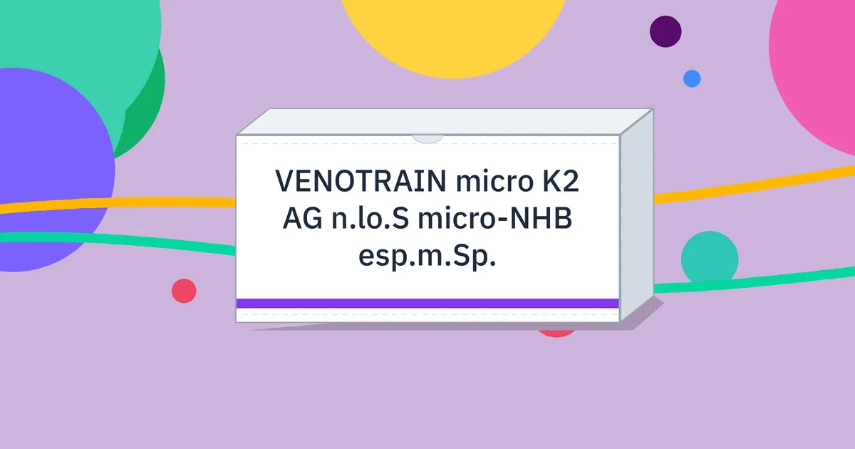 Symbolbild: Packung mit der Aufschrift VENOTRAIN micro K2 AG n.lo.S micro-NHB esp.m.Sp. (PZN 16066863) – Verfügbarkeit und Bezug in Apotheken in Frankfurt am Main