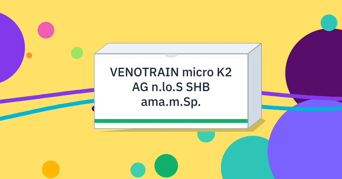 Symbolbild: Packung mit der Aufschrift VENOTRAIN micro K2 AG n.lo.S SHB ama.m.Sp. (PZN 02352714) – Verfügbarkeit und Bezug in Apotheken in Frankfurt am Main