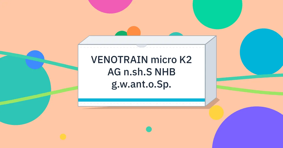 Symbolbild: Packung mit der Aufschrift VENOTRAIN micro K2 AG n.sh.S NHB g.w.ant.o.Sp. (PZN 11064960) – Verfügbarkeit und Bezug in Apotheken in Frankfurt am Main