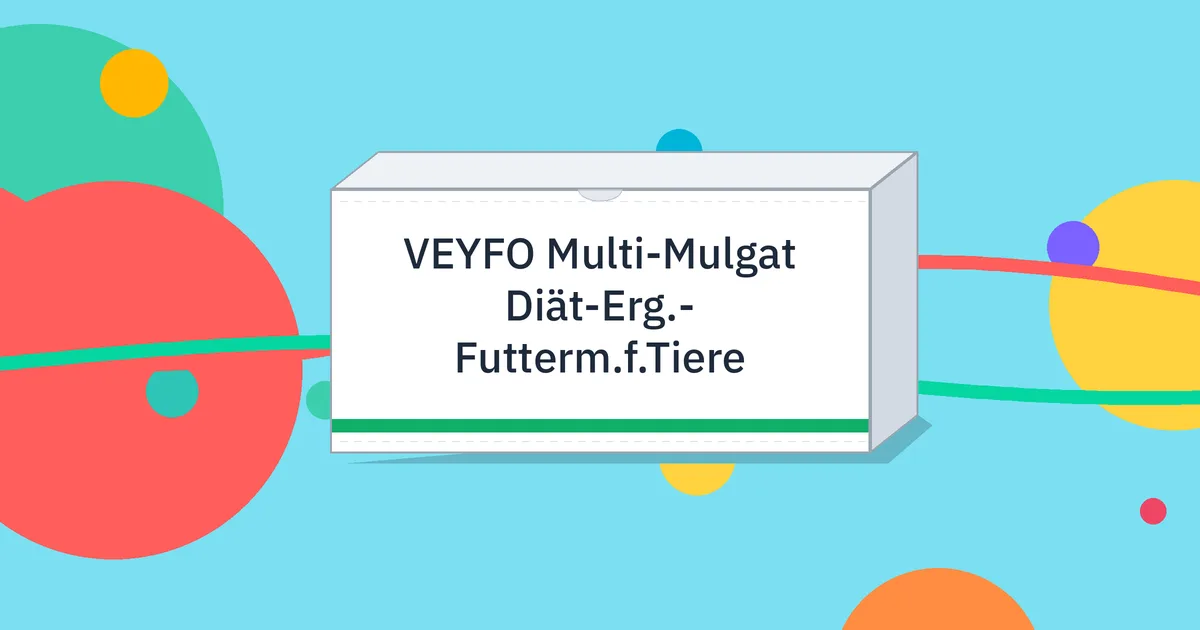 Symbolbild: Packung mit der Aufschrift VEYFO Multi-Mulgat Diät-Erg.-Futterm.f.Tiere (PZN 18378839) – Verfügbarkeit und Bezug in Apotheken in Frankfurt am Main