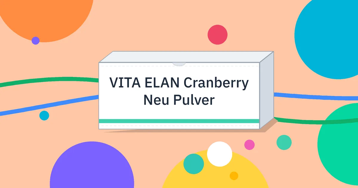 Symbolbild: Packung mit der Aufschrift VITA ELAN Cranberry Neu Pulver (PZN 00222373) – Verfügbarkeit und Bezug in Apotheken in Frankfurt am Main