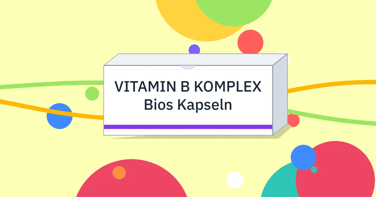Symbolbild: Packung mit der Aufschrift VITAMIN B KOMPLEX Bios Kapseln (PZN 06054646) – Verfügbarkeit und Bezug in Apotheken in Frankfurt am Main