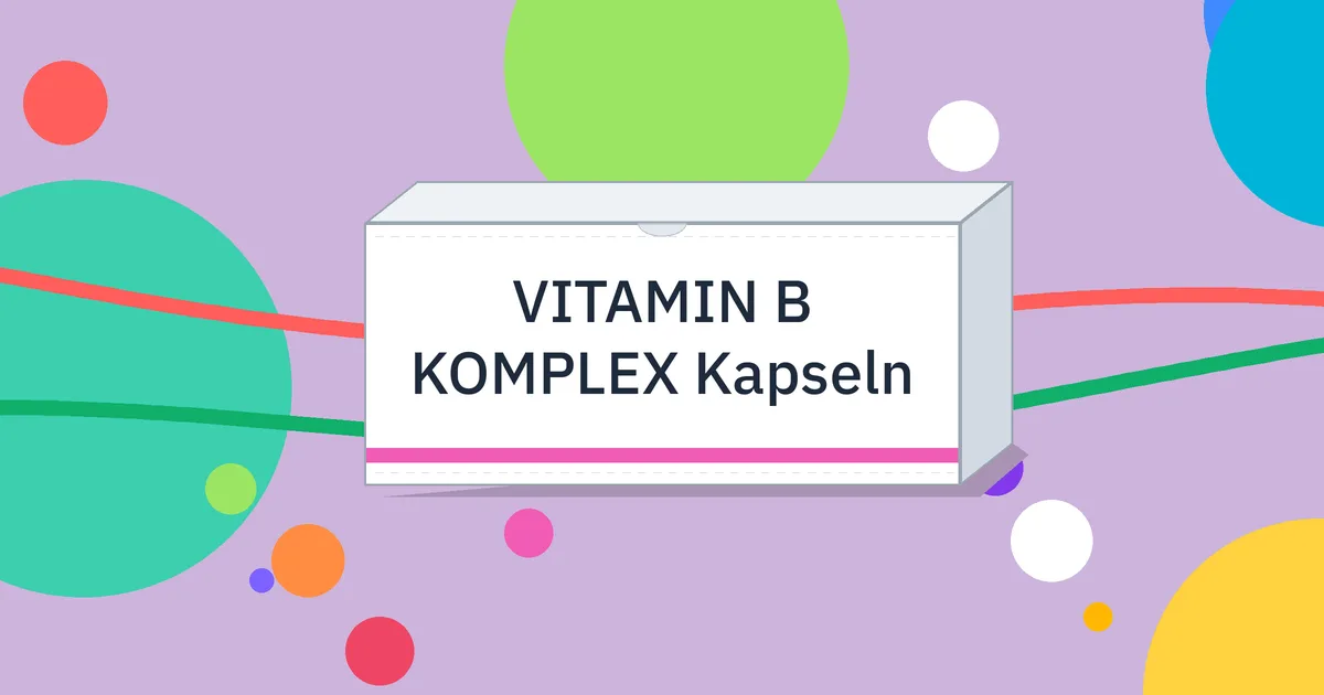 Symbolbild: Packung mit der Aufschrift VITAMIN B KOMPLEX Kapseln (PZN 03712965) – Verfügbarkeit und Bezug in Apotheken in Frankfurt am Main