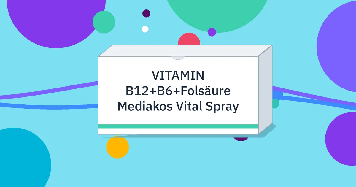 Symbolbild: Packung mit der Aufschrift VITAMIN B12+B6+Folsäure Mediakos Vital Spray (PZN 18317660) – Verfügbarkeit und Bezug in Apotheken in Frankfurt am Main
