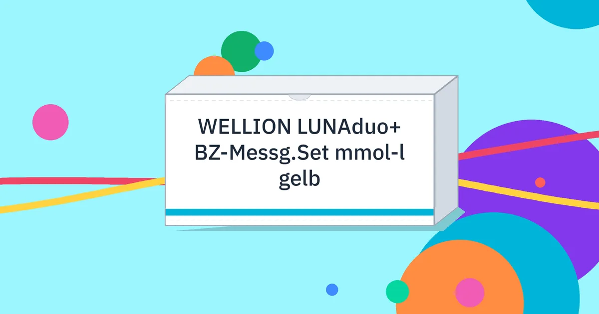 Symbolbild: Packung mit der Aufschrift WELLION LUNAduo+ BZ-Messg.Set mmol-l gelb (PZN 11527182) – Verfügbarkeit und Bezug in Apotheken in Frankfurt am Main