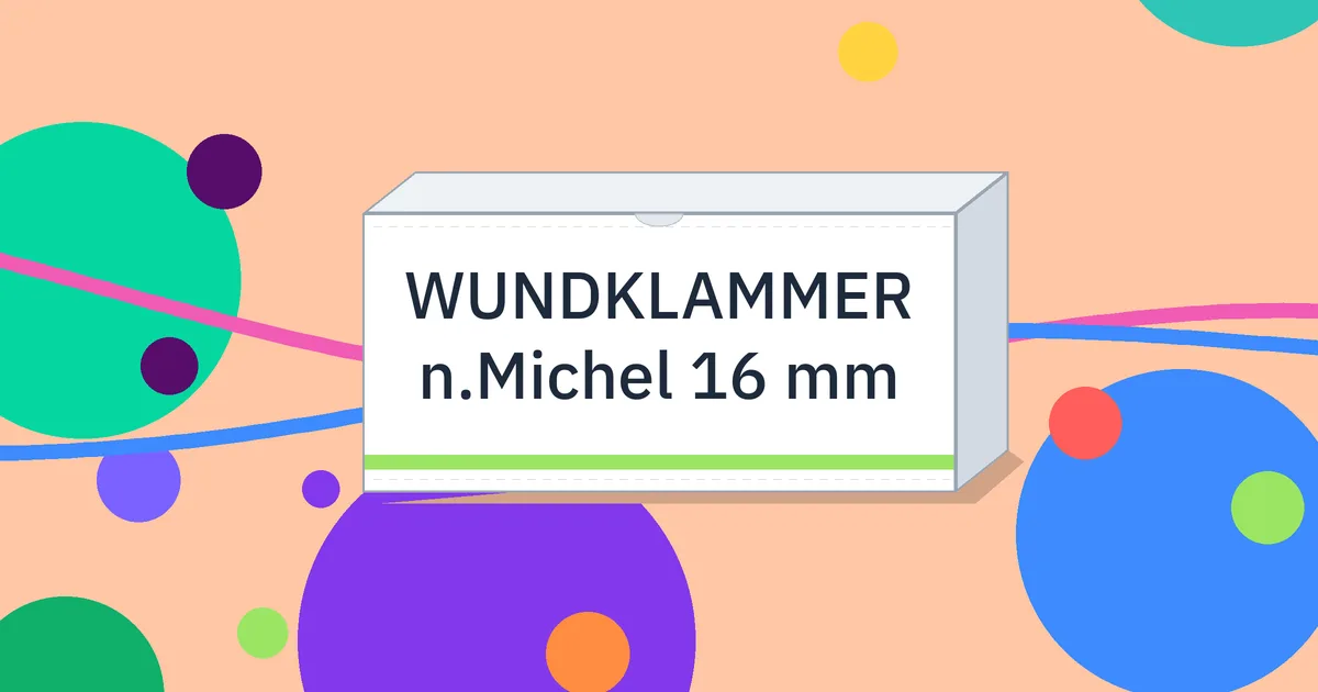 Symbolbild: Packung mit der Aufschrift WUNDKLAMMER n.Michel 16 mm (PZN 01741135) – Verfügbarkeit und Bezug in Apotheken in Frankfurt am Main