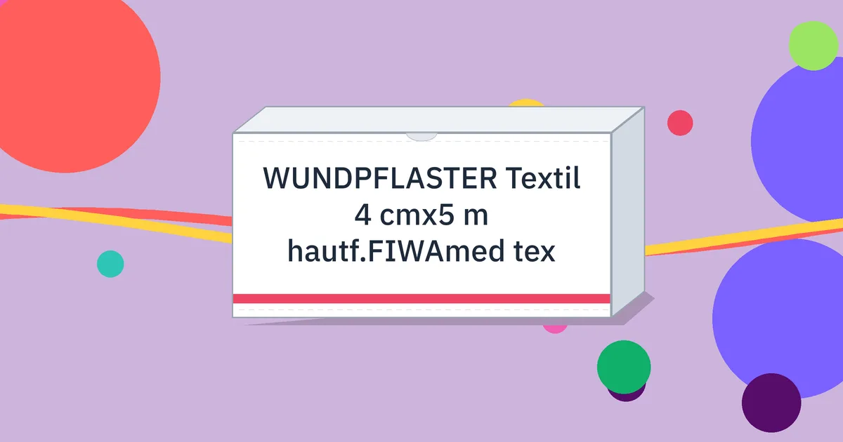 Symbolbild: Packung mit der Aufschrift WUNDPFLASTER Textil 4 cmx5 m hautf.FIWAmed tex (PZN 11859607) – Verfügbarkeit und Bezug in Apotheken in Frankfurt am Main