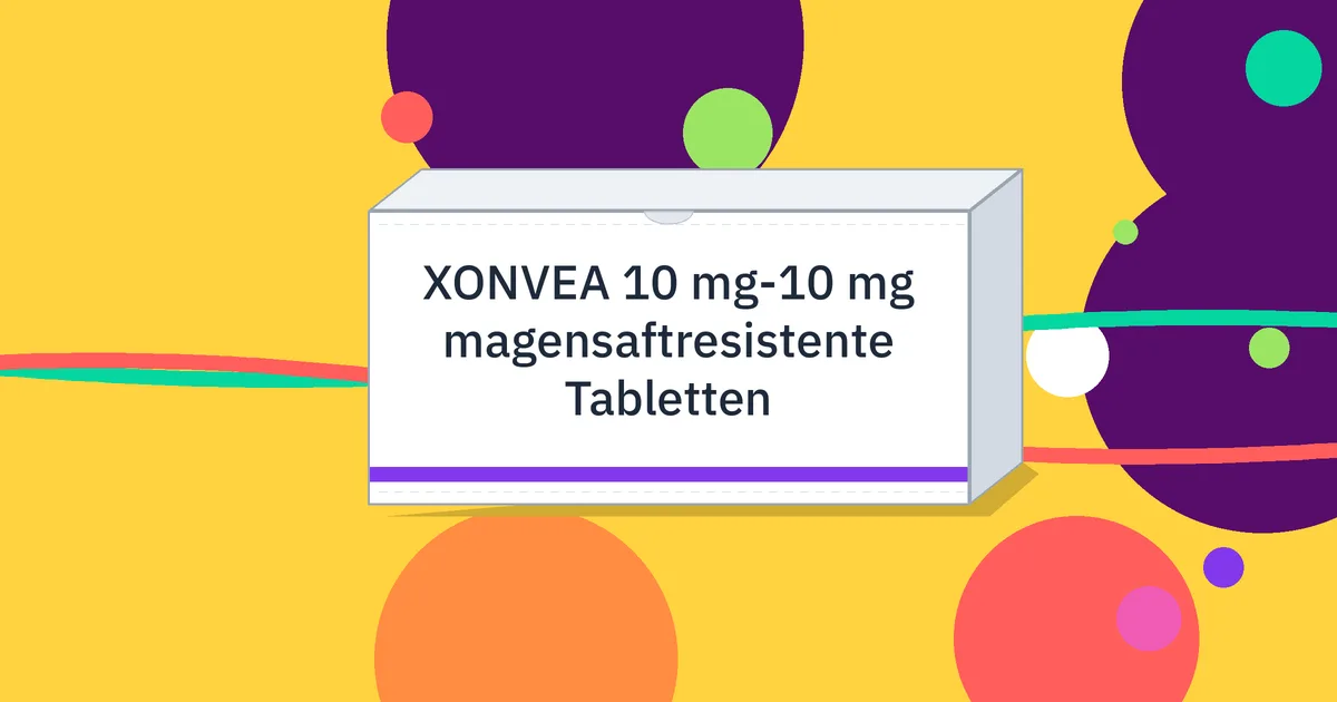 Symbolbild: Packung mit der Aufschrift XONVEA 10 mg-10 mg magensaftresistente Tabletten (PZN 19747629) – Verfügbarkeit und Bezug in Apotheken in Frankfurt am Main