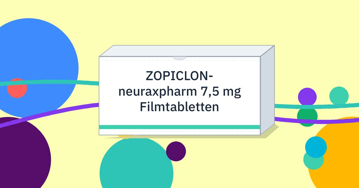 Symbolbild: Packung mit der Aufschrift ZOPICLON-neuraxpharm 7,5 mg Filmtabletten (PZN 00575858) – Verfügbarkeit und Bezug in Apotheken in Frankfurt am Main