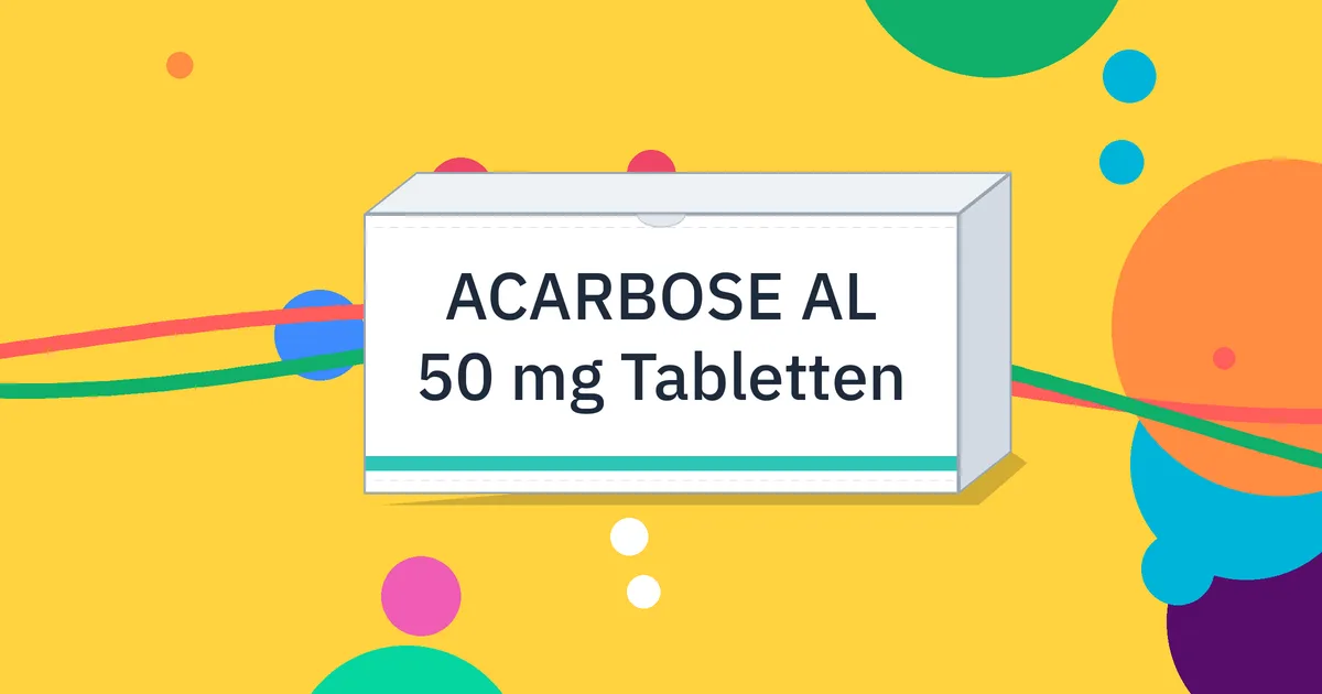 Symbolbild: Packung mit der Aufschrift ACARBOSE AL 50 mg Tabletten (PZN 01813277) – Verfügbarkeit und Bezug in Apotheken in Frankfurt am Main