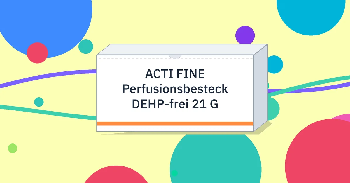 Symbolbild: Packung mit der Aufschrift ACTI FINE Perfusionsbesteck DEHP-frei 21 G (PZN 10843538) – Verfügbarkeit und Bezug in Apotheken in Frankfurt am Main