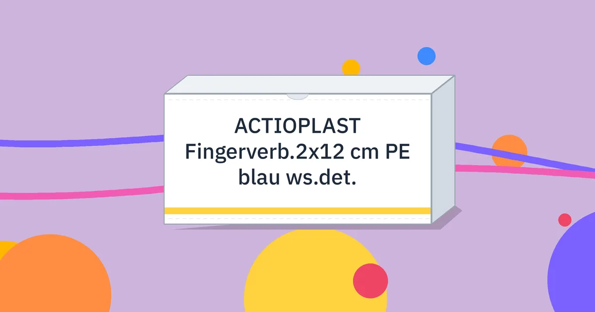 Symbolbild: Packung mit der Aufschrift ACTIOPLAST Fingerverb.2x12 cm PE blau ws.det. (PZN 06589086) – Verfügbarkeit und Bezug in Apotheken in Frankfurt am Main