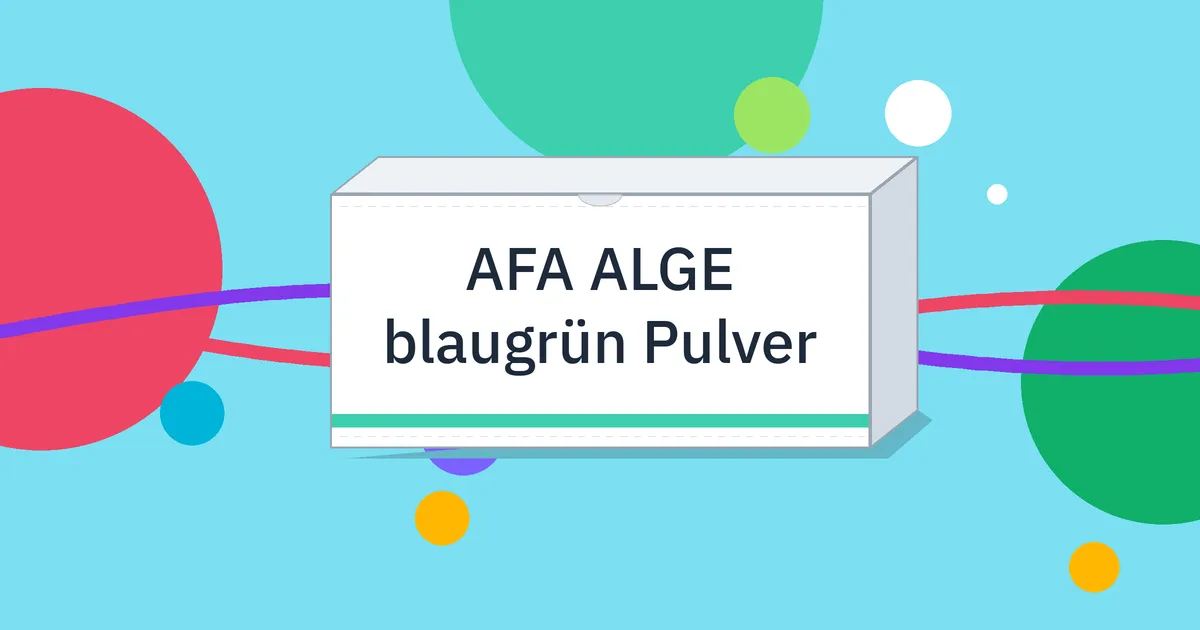 Symbolbild: Packung mit der Aufschrift AFA ALGE blaugrün Pulver (PZN 01523817) – Verfügbarkeit und Bezug in Apotheken in Frankfurt am Main