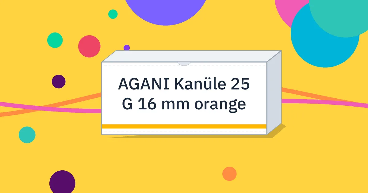 Symbolbild: Packung mit der Aufschrift AGANI Kanüle 25 G 16 mm orange (PZN 20130584) – Verfügbarkeit und Bezug in Apotheken in Frankfurt am Main
