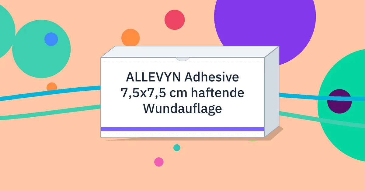 Symbolbild: Packung mit der Aufschrift ALLEVYN Adhesive 7,5x7,5 cm haftende Wundauflage (PZN 18799340) – Verfügbarkeit und Bezug in Apotheken in Frankfurt am Main