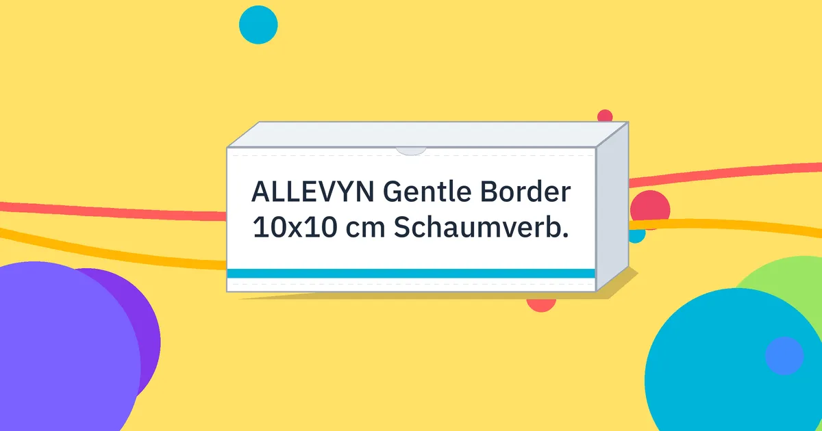 Symbolbild: Packung mit der Aufschrift ALLEVYN Gentle Border 10x10 cm Schaumverb. (PZN 19698055) – Verfügbarkeit und Bezug in Apotheken in Frankfurt am Main
