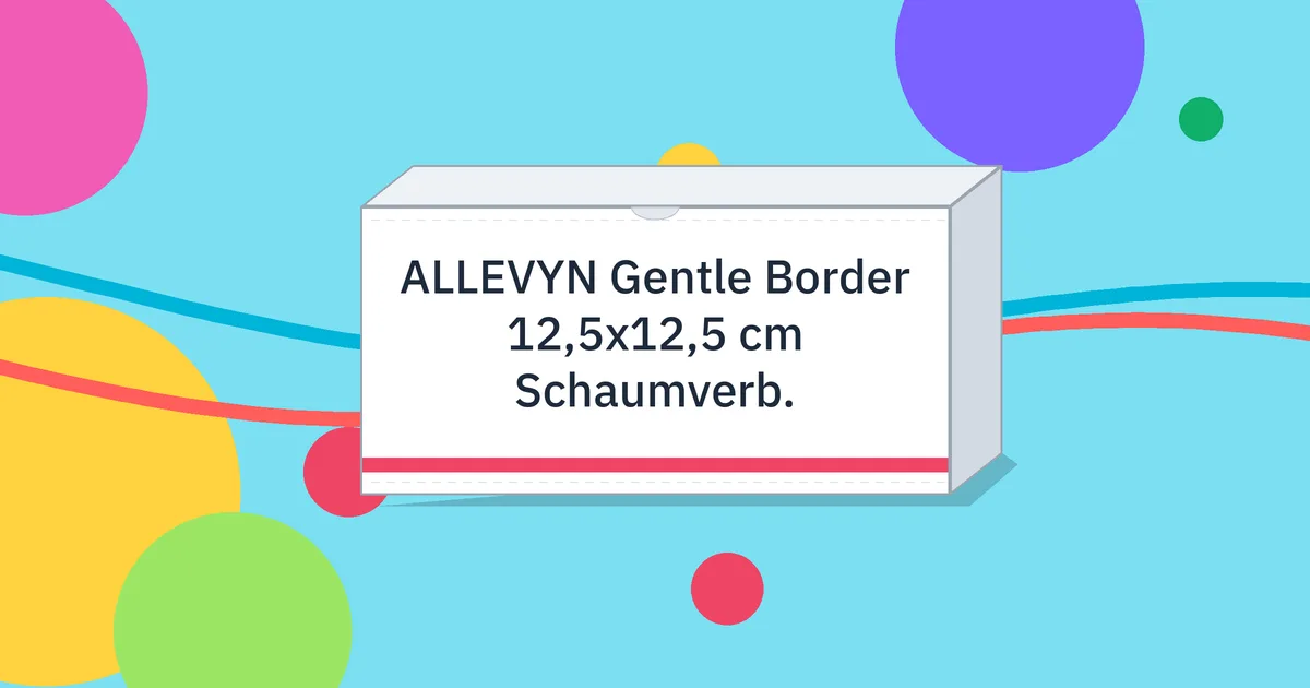 Symbolbild: Packung mit der Aufschrift ALLEVYN Gentle Border 12,5x12,5 cm Schaumverb. (PZN 06087433) – Verfügbarkeit und Bezug in Apotheken in Frankfurt am Main