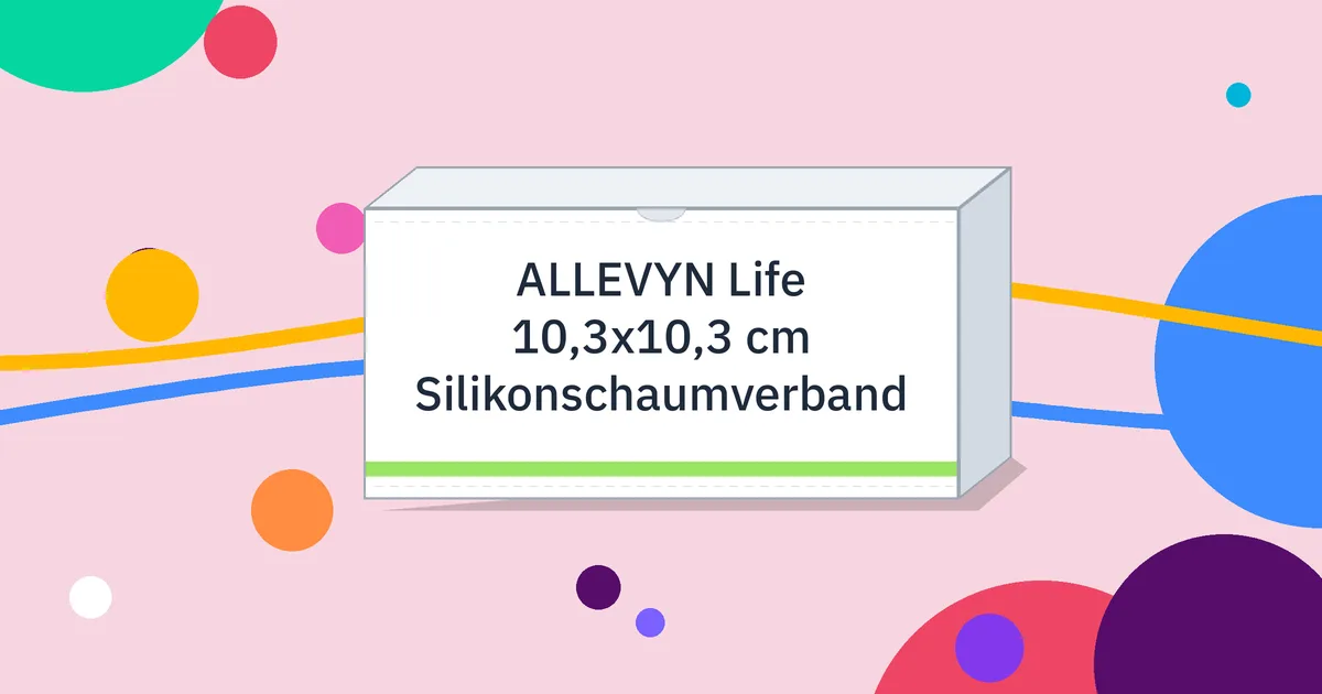 Symbolbild: Packung mit der Aufschrift ALLEVYN Life 10,3x10,3 cm Silikonschaumverband (PZN 14261023) – Verfügbarkeit und Bezug in Apotheken in Frankfurt am Main