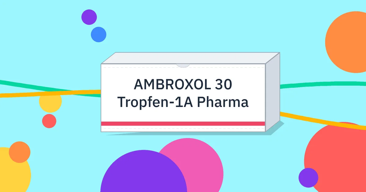 Symbolbild: Packung mit der Aufschrift AMBROXOL 30 Tropfen-1A Pharma (PZN 03202135) – Verfügbarkeit und Bezug in Apotheken in Frankfurt am Main