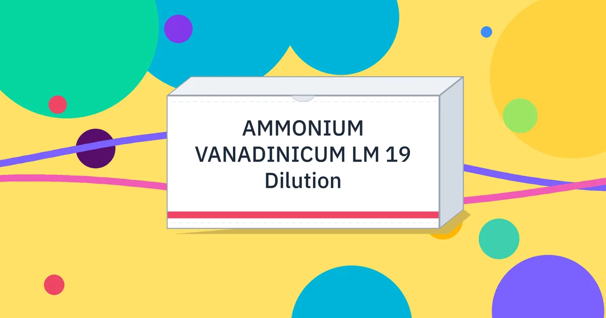Symbolbild: Packung mit der Aufschrift AMMONIUM VANADINICUM LM 19 Dilution (PZN 13324218) – Verfügbarkeit und Bezug in Apotheken in Frankfurt am Main