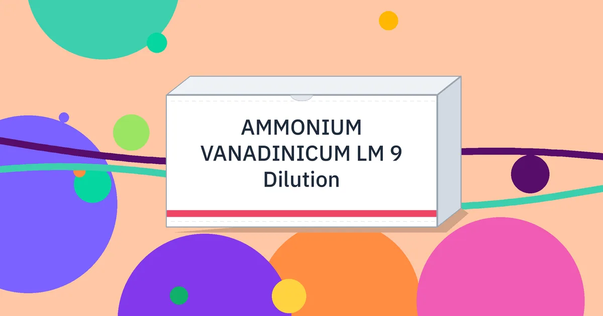 Symbolbild: Packung mit der Aufschrift AMMONIUM VANADINICUM LM 9 Dilution (PZN 13324106) – Verfügbarkeit und Bezug in Apotheken in Frankfurt am Main