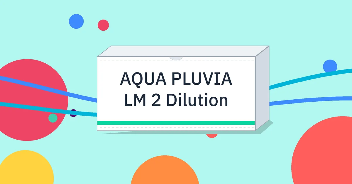Symbolbild: Packung mit der Aufschrift AQUA PLUVIA LM 2 Dilution (PZN 12765831) – Verfügbarkeit und Bezug in Apotheken in Frankfurt am Main