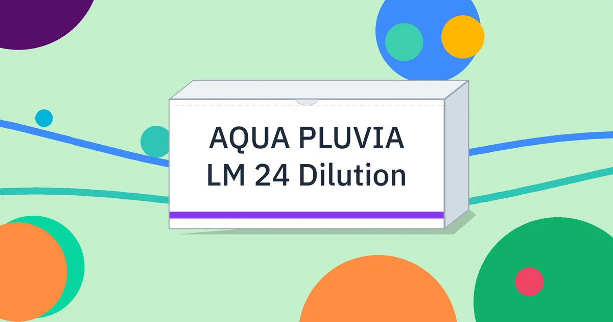 Symbolbild: Packung mit der Aufschrift AQUA PLUVIA LM 24 Dilution (PZN 12766115) – Verfügbarkeit und Bezug in Apotheken in Frankfurt am Main