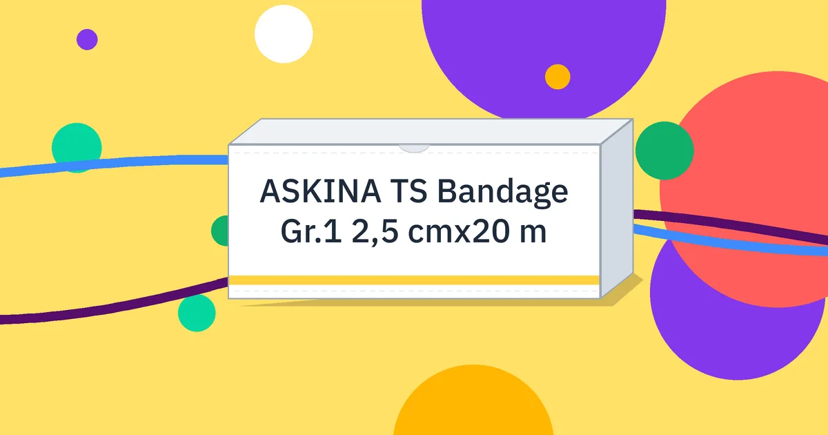 Symbolbild: Packung mit der Aufschrift ASKINA TS Bandage Gr.1 2,5 cmx20 m (PZN 06874792) – Verfügbarkeit und Bezug in Apotheken in Frankfurt am Main