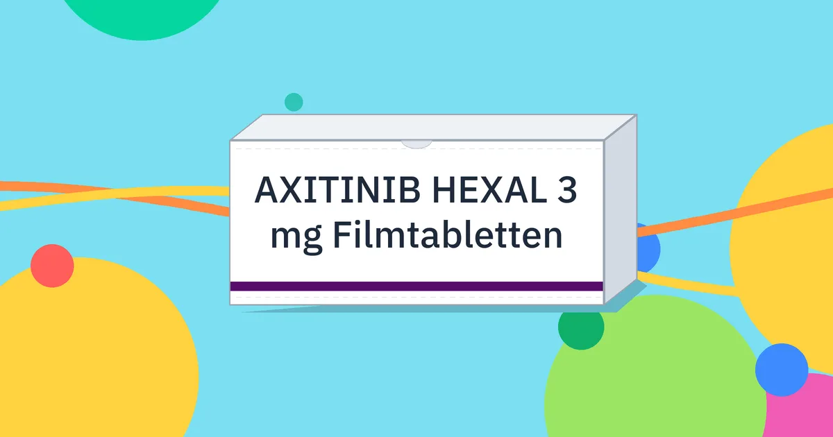 Symbolbild: Packung mit der Aufschrift AXITINIB HEXAL 3 mg Filmtabletten (PZN 19371130) – Verfügbarkeit und Bezug in Apotheken in Frankfurt am Main