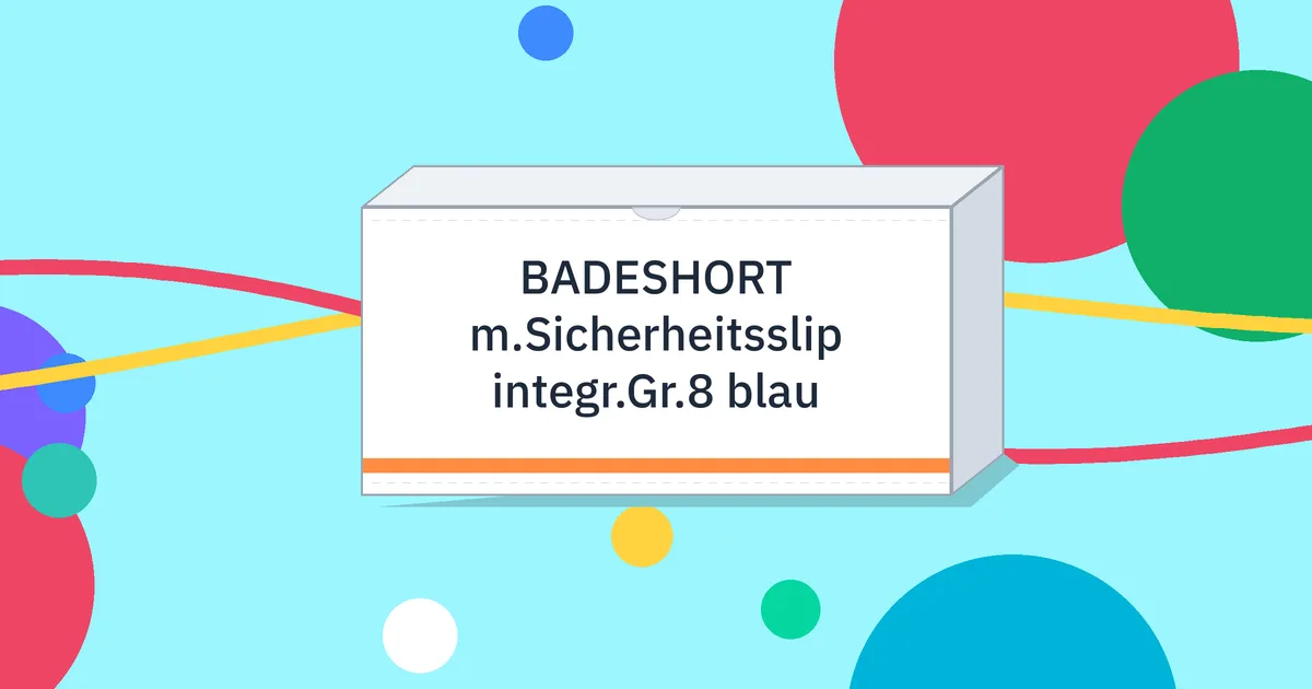 Symbolbild: Packung mit der Aufschrift BADESHORT m.Sicherheitsslip integr.Gr.8 blau (PZN 15263892) – Verfügbarkeit und Bezug in Apotheken in Frankfurt am Main