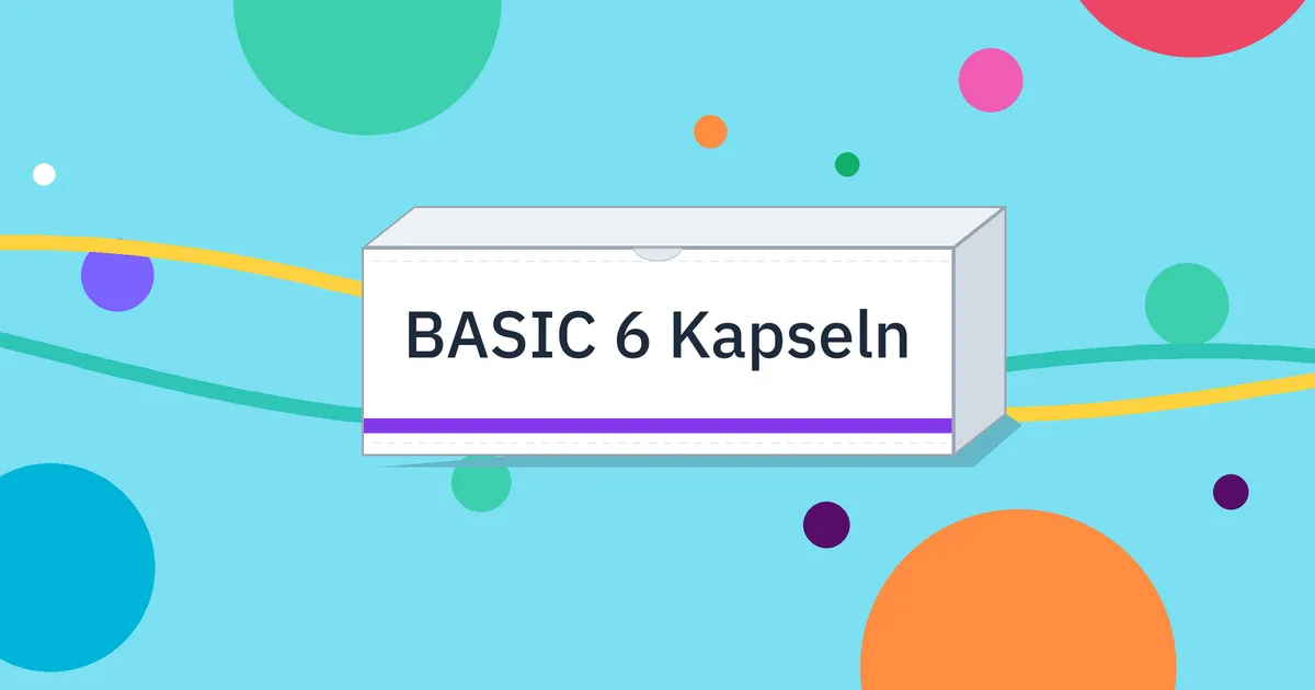 Symbolbild: Packung mit der Aufschrift BASIC 6 Kapseln (PZN 04683993) – Verfügbarkeit und Bezug in Apotheken in Frankfurt am Main