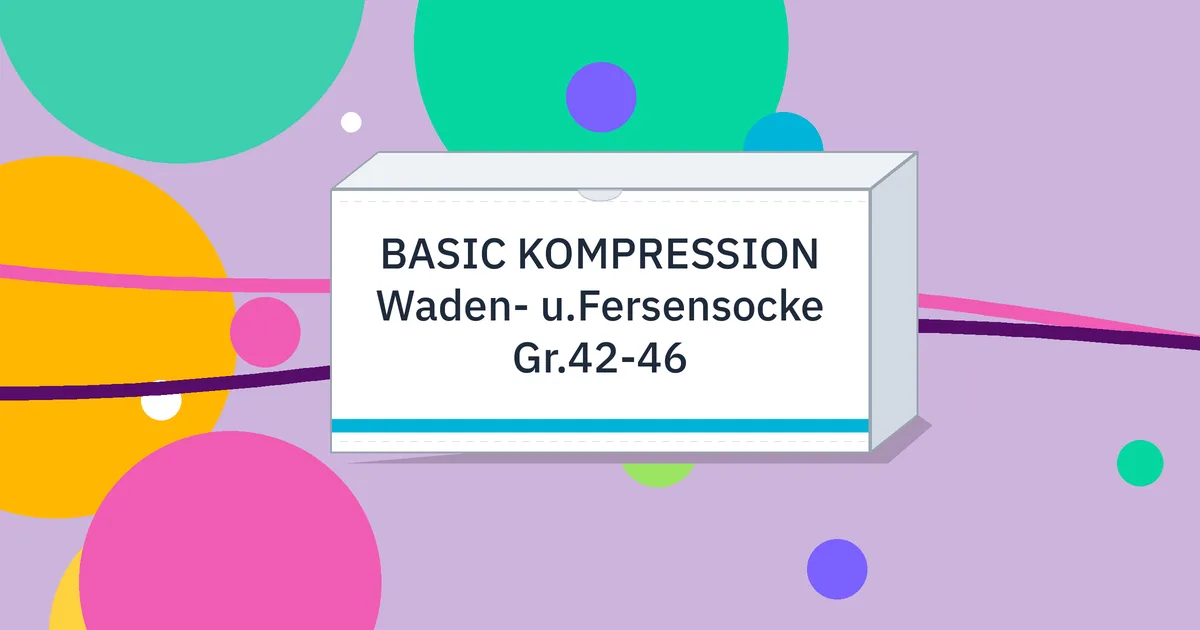 Symbolbild: Packung mit der Aufschrift BASIC KOMPRESSION Waden- u.Fersensocke Gr.42-46 (PZN 15381203) – Verfügbarkeit und Bezug in Apotheken in Frankfurt am Main