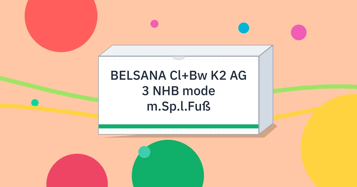Symbolbild: Packung mit der Aufschrift BELSANA Cl+Bw K2 AG 3 NHB mode m.Sp.l.Fuß (PZN 12246893) – Verfügbarkeit und Bezug in Apotheken in Frankfurt am Main